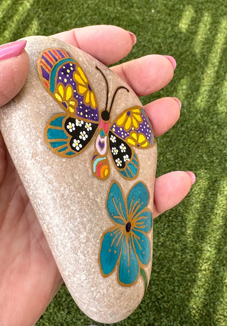 A Butterfly Wing Away Painted Rock | Rock Art | Garden Rocks | Office ...