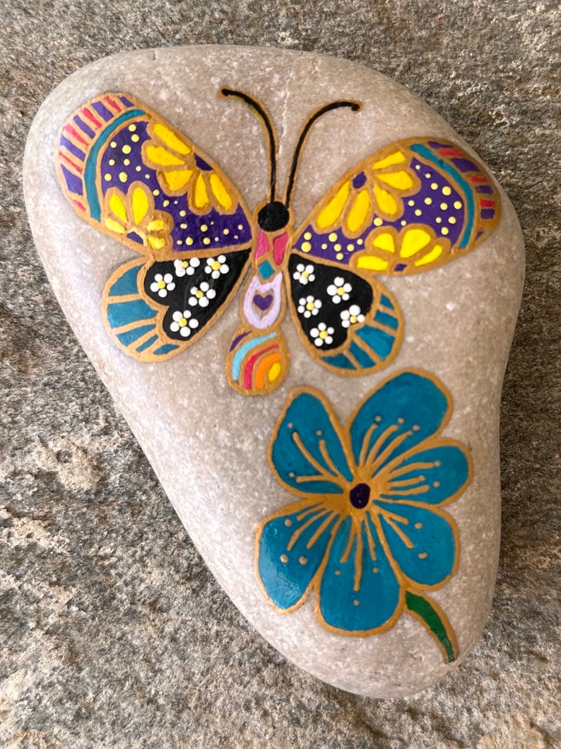 A Butterfly Wing Away Painted Rock | Rock Art | Garden Rocks | Office ...