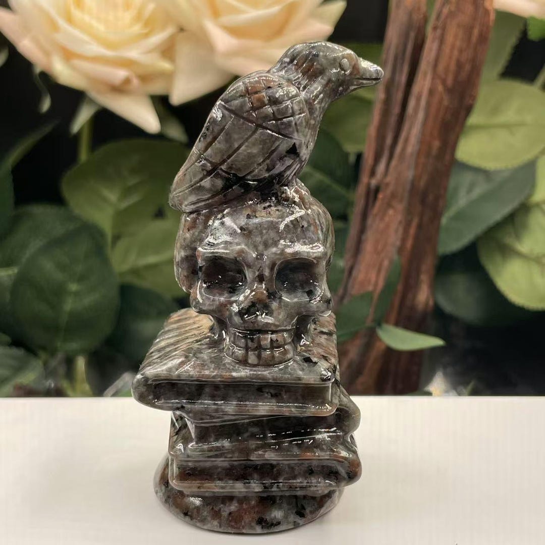 Hand Carved 3" Yooperlite Crystal Raven Skull, Home Decor - Etsy