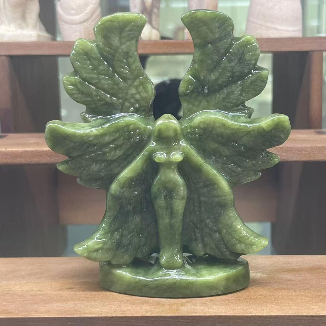 3" Natural Serpentine Crystal Quartz , Hand-carved Six Wings, Angel ...