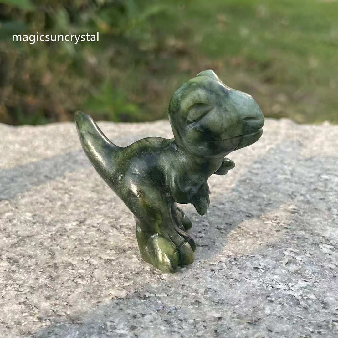 2 Natural Green Jasper Crystal Hand Carving Dinosaur Skull Gift Home ...