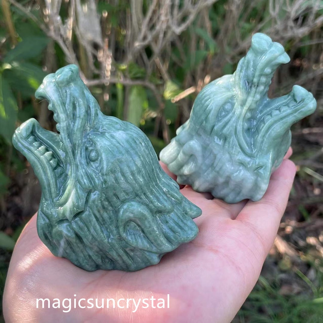 Natural Green Jasper Crystal Hand Carved Wolf Skull Gift Home ...