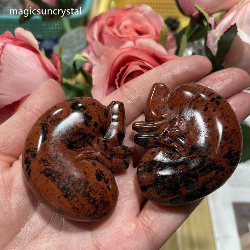 2pc Natural Red Obsidian Quartz Crystal Hand Carved Renal Home ...