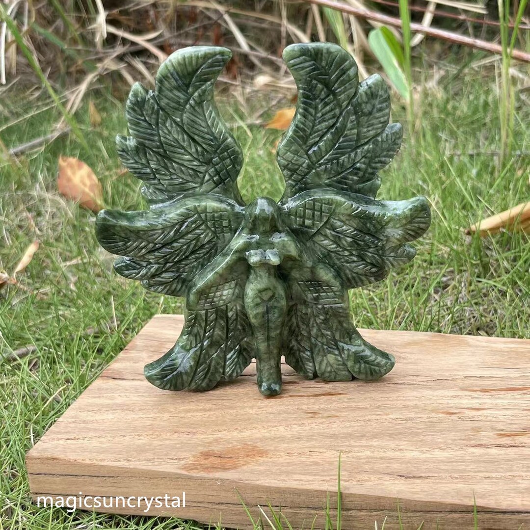 4 Natural Green Jasper Crystal Hand Carving Six Wing Angel Gift Home ...