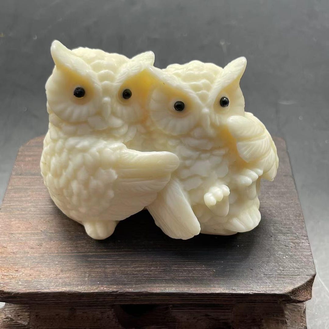 2.5" Hand Carved Tagua Nut Drag Owl, Ivory Nut Owl, Holiday Gift, Home ...