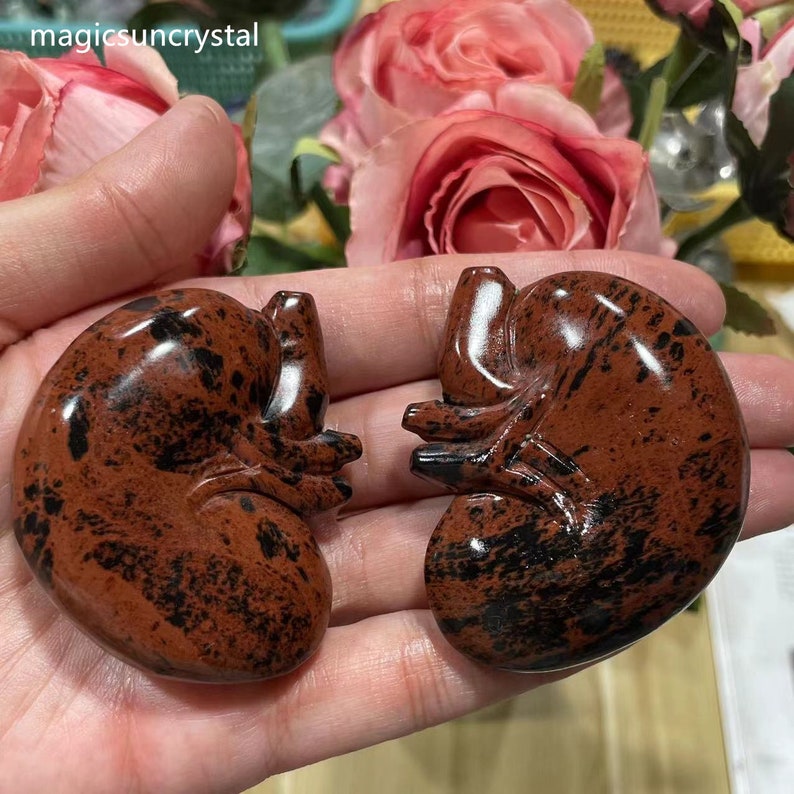2pc Natural Red Obsidian Quartz Crystal Hand Carved Renal Home ...