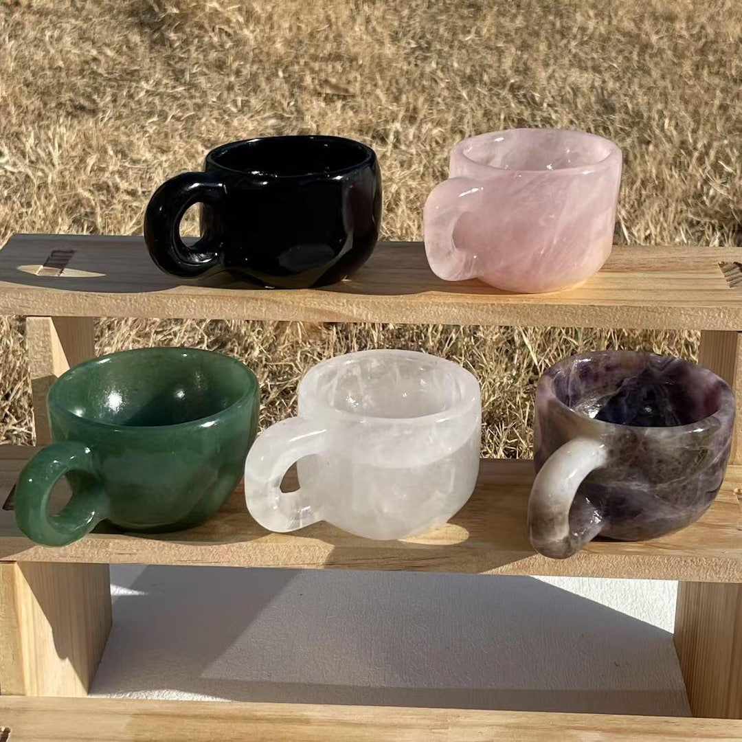 Hand Carved Natural Crystal Quartz Cup, Healing Stone Gift (3.4 Inch ...