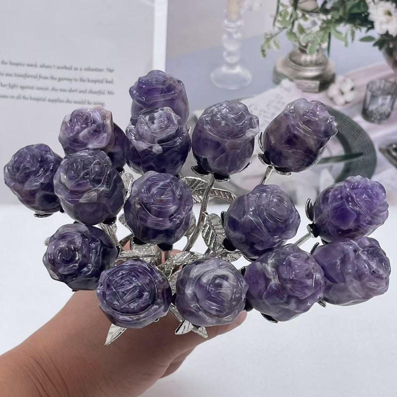 Hand Carved Amethyst Rose, Natural Gemstone, Home Decor 1pcs - Etsy