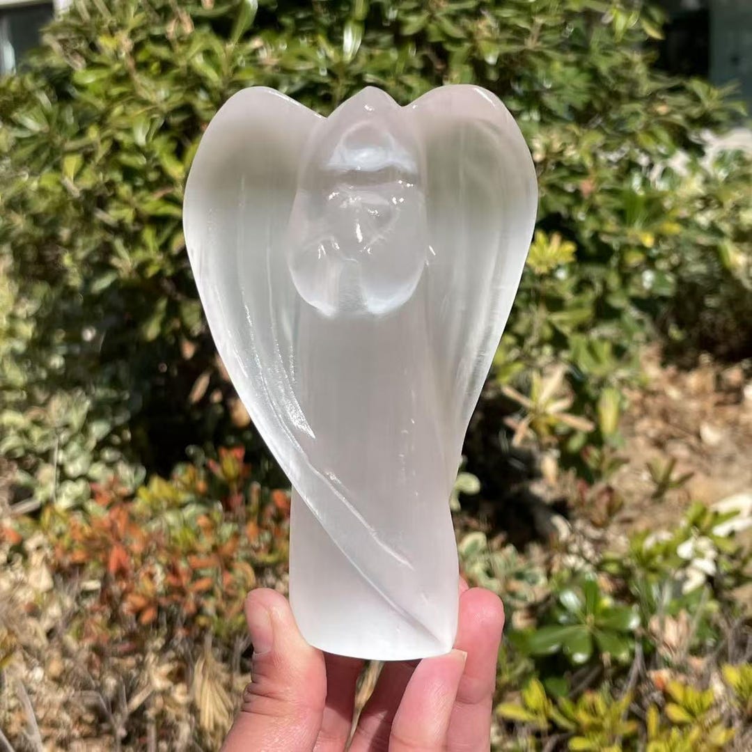 Hand Carved Selenite Angel, Meditation Crystal (130mm) - Etsy