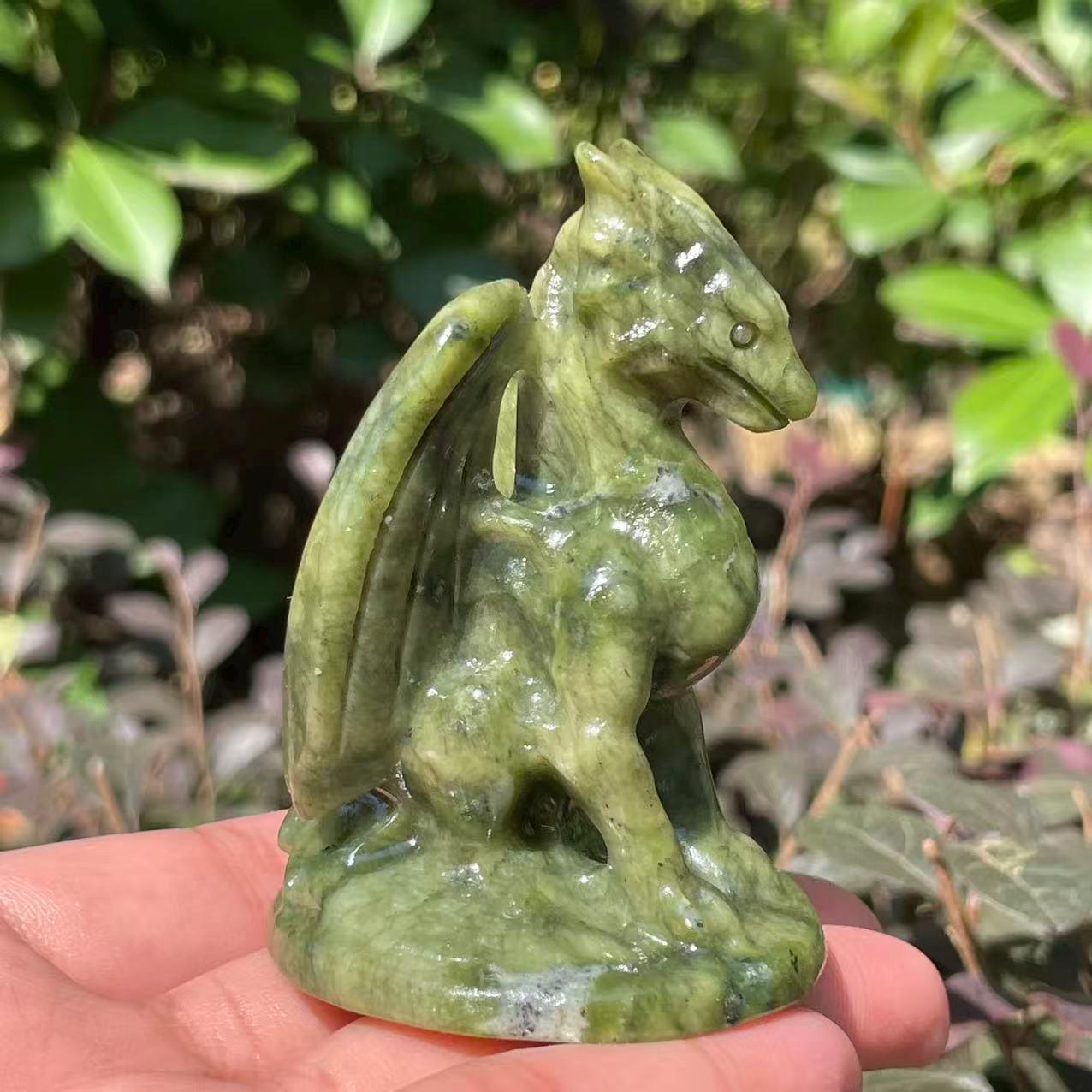 Hand-carved Green Jadeite Dragon, Crystal Gemstone Decor (2.8