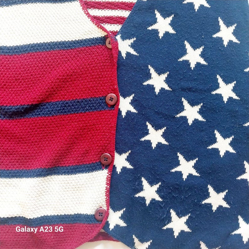Vintage Jacque and Koko American Flag Knit Vest Size 26/28 Acrylic ...