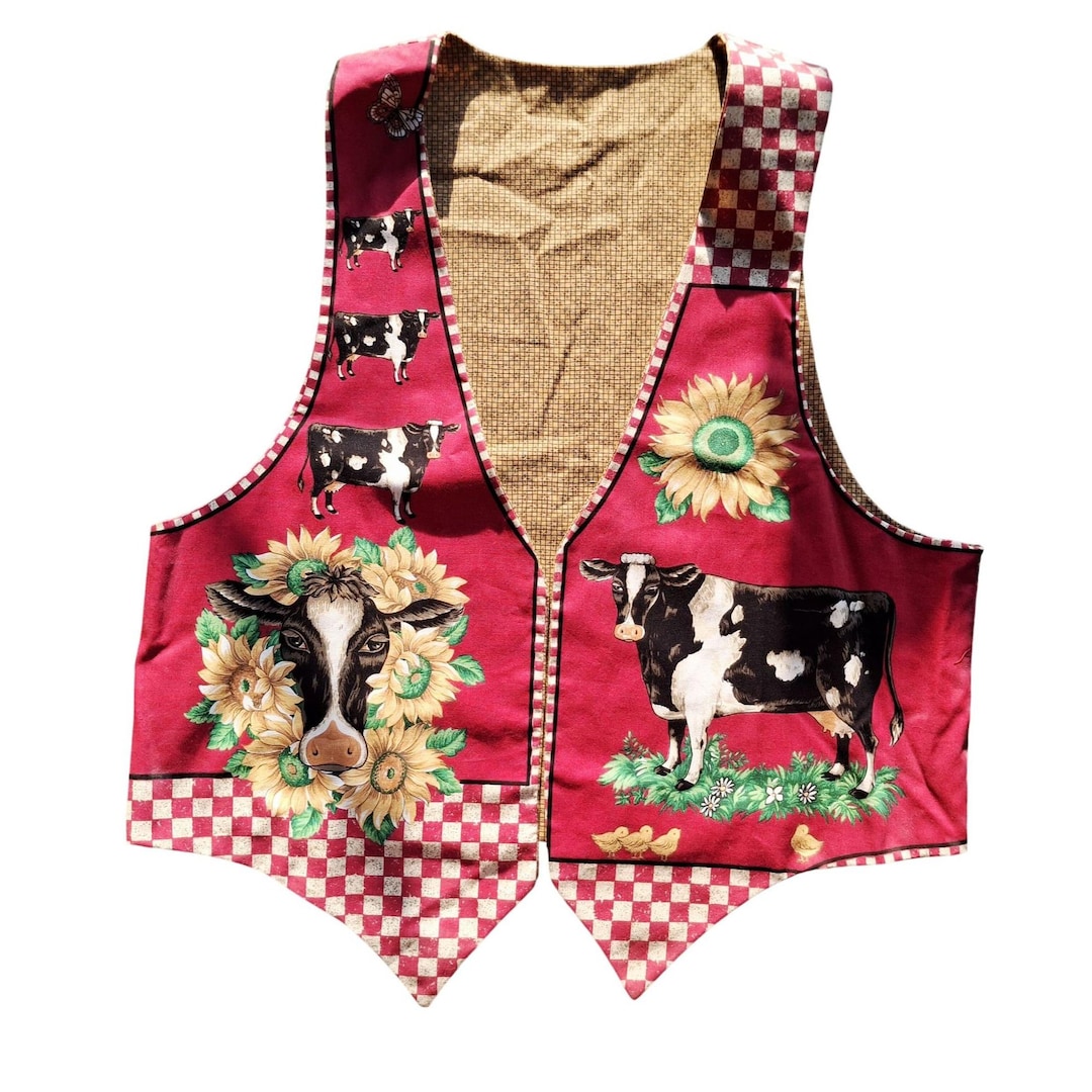 Vintage Farmhouse Cow & Sunflower Vest School Teacher Y2K Academia ...