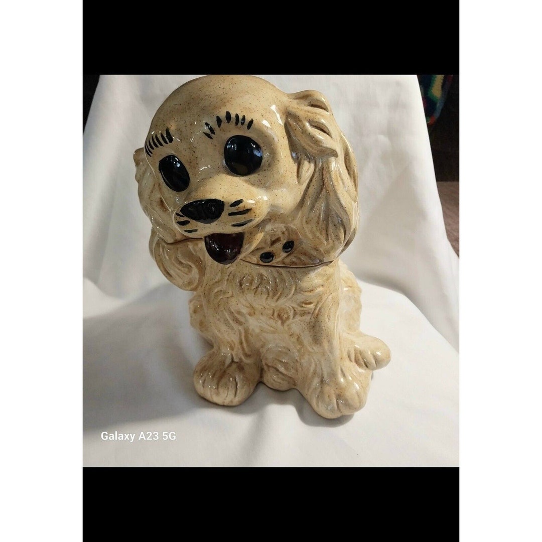 Vintage Cocker Spaniel Cookie Jar Hand Painted Blonde Puppy Dog Ceramic ...