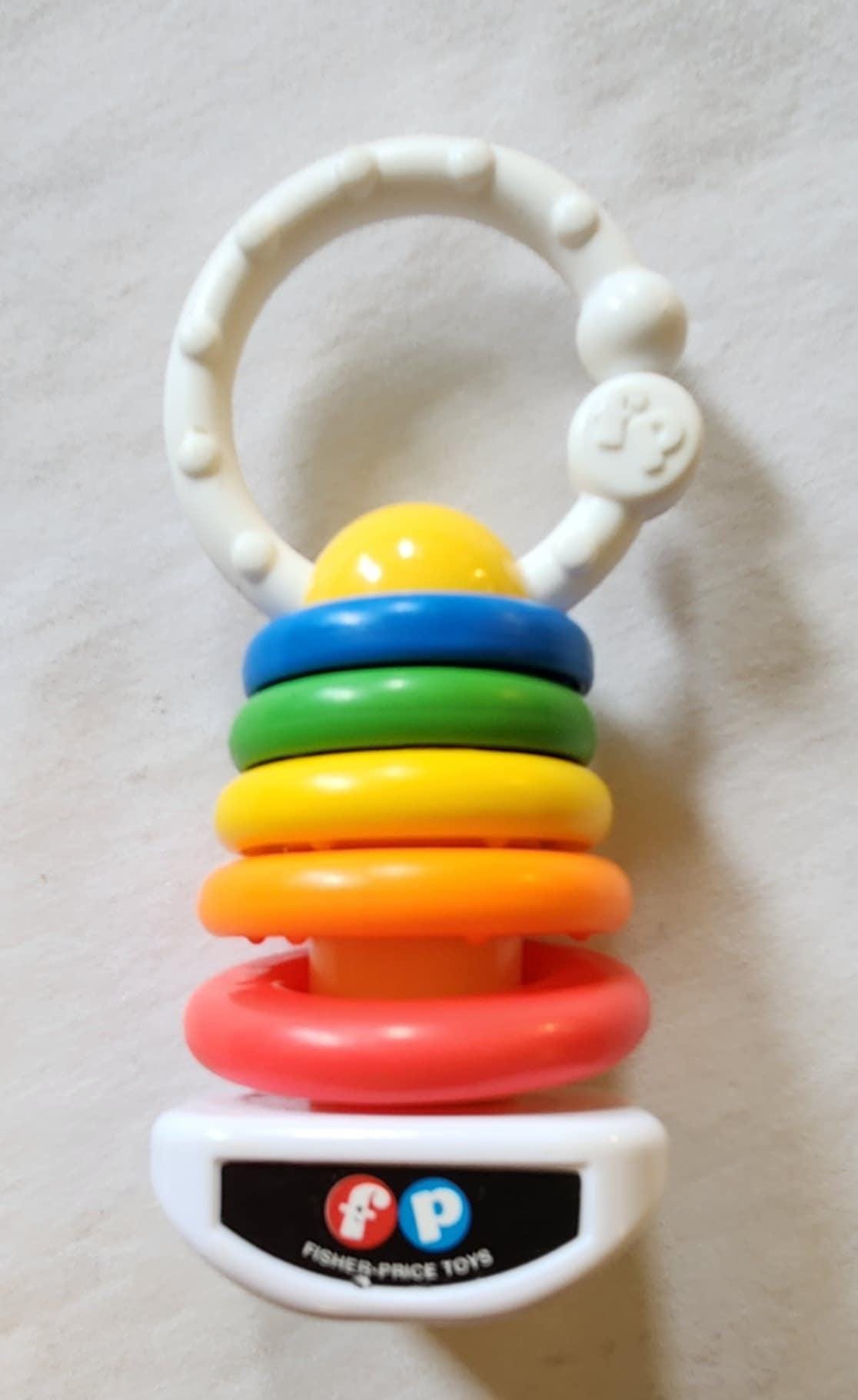 Vintage Fisher-price Baby Rattle Set Blue Handle & Rainbow Stacking ...
