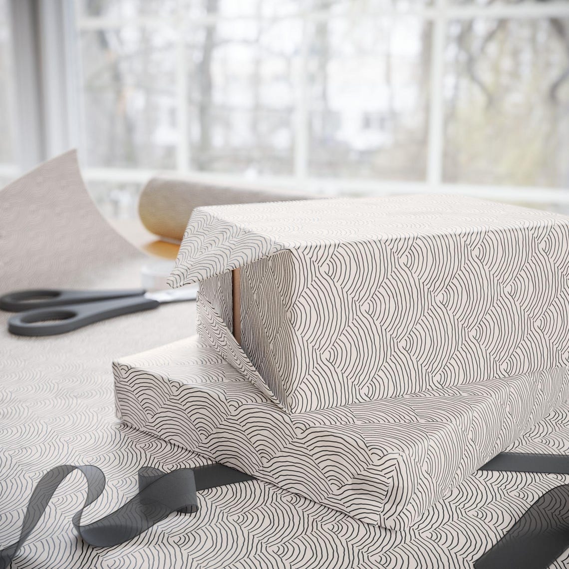 Modern Wave Pattern Wrapping Paper Neutral Elegant Gift Wrap Minimalist ...