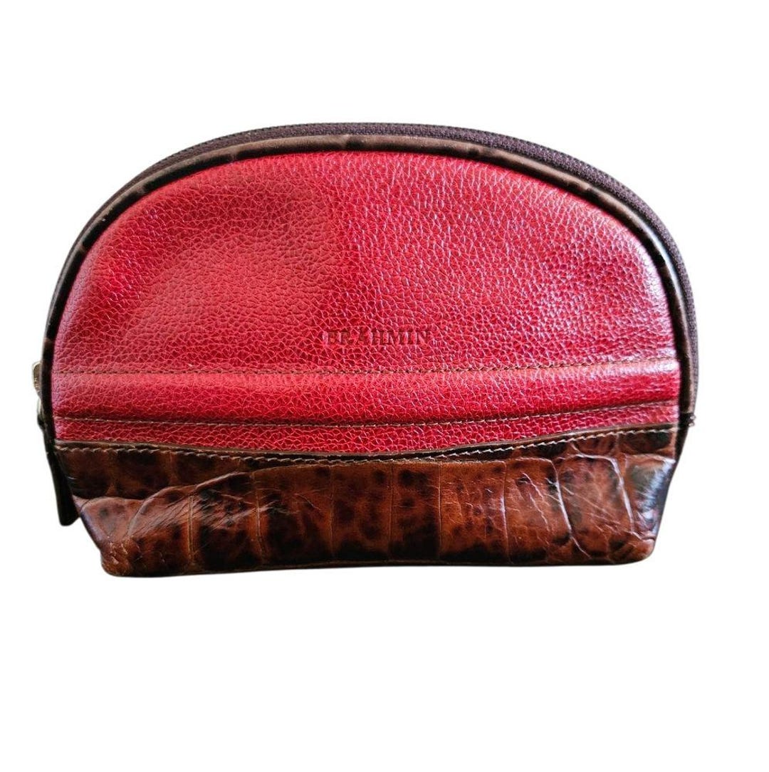 Vintage Brahmin Red Leather Croc Embossed Zip-top Cosmetic Bag - Etsy