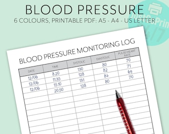 Blood Pressure Log Printable | High Blood Pressure Tracker Template ...