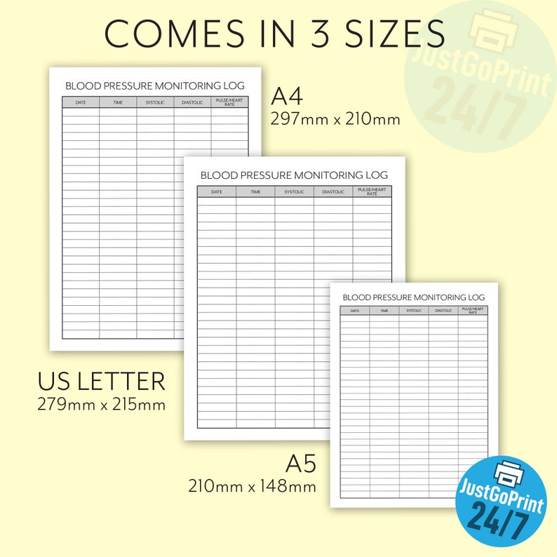 Blood Pressure Log Printable - High Blood Pressure Tracker Template ...