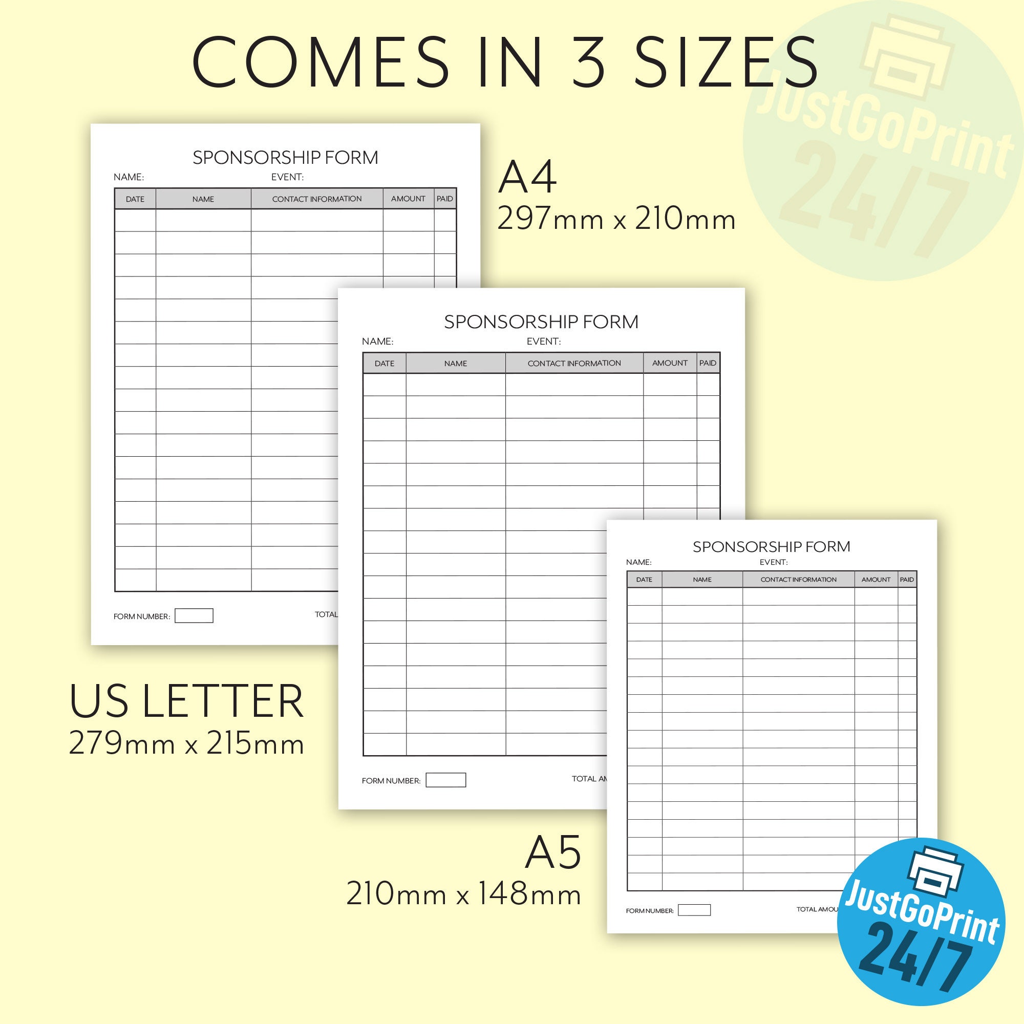 Sponsorship Form - Printable Fundraiser Form - Charity Fundraiser ...