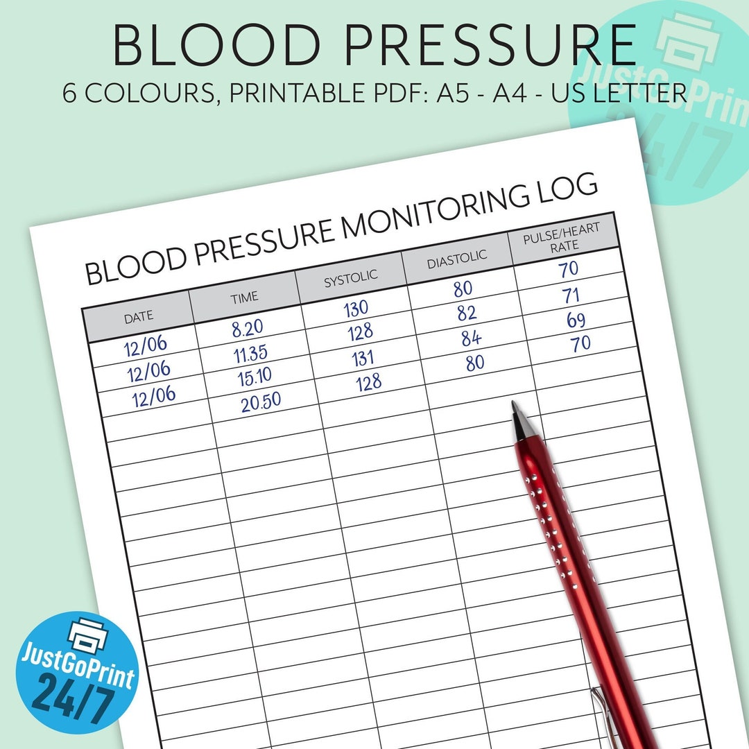 Blood Pressure Log Printable - High Blood Pressure Tracker Template ...