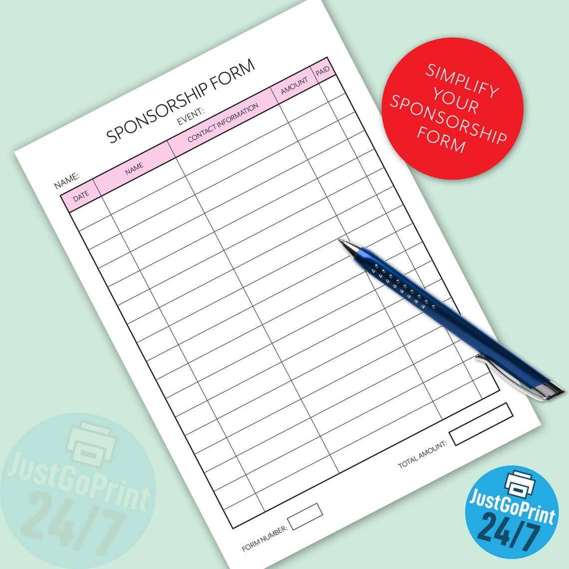 Sponsorship Form - Printable Fundraiser Form - Charity Fundraiser ...