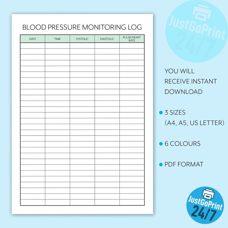 Blood Pressure Log Printable - High Blood Pressure Tracker Template ...