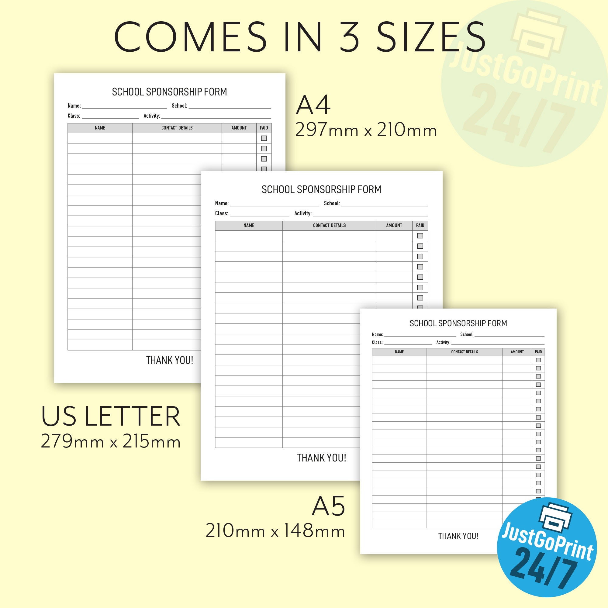 School Sponsorship Form - Printable Fundraiser Form - Charity ...