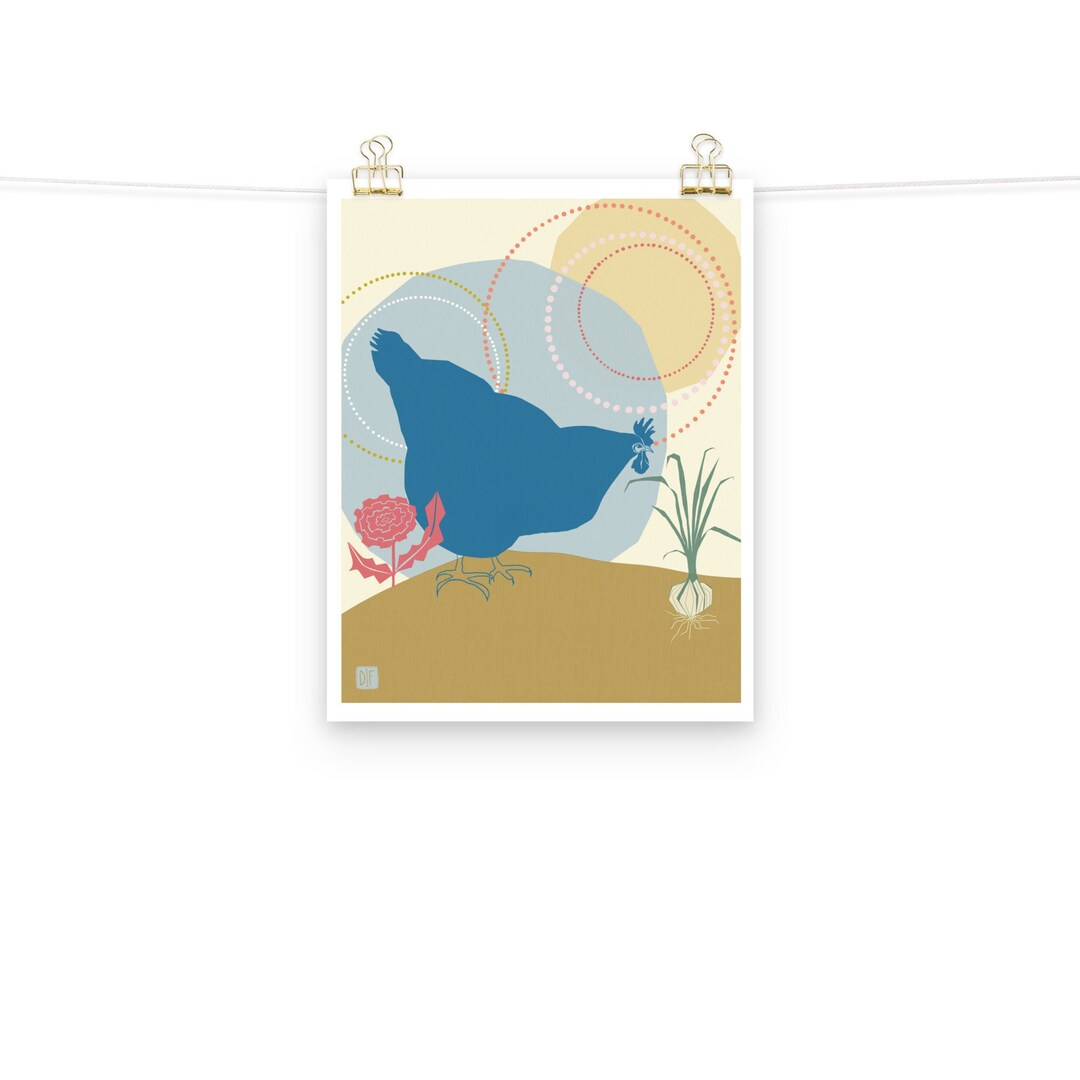 Modern, Mythical, Magical, Blue Chicken , Art Print, for Home, Office ...