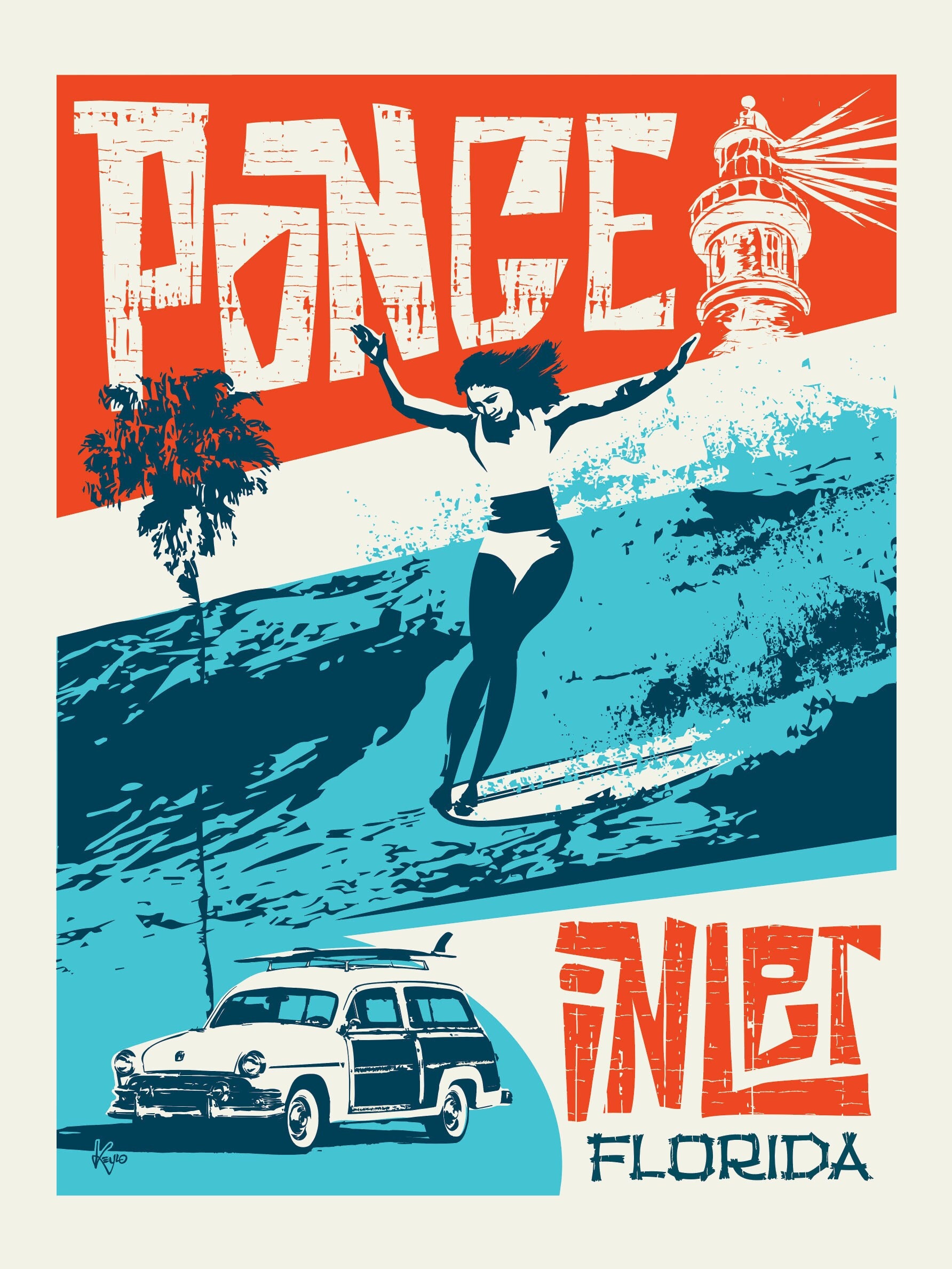 Ponce Inlet, Florida Retro/vintage Surf Poster - Etsy