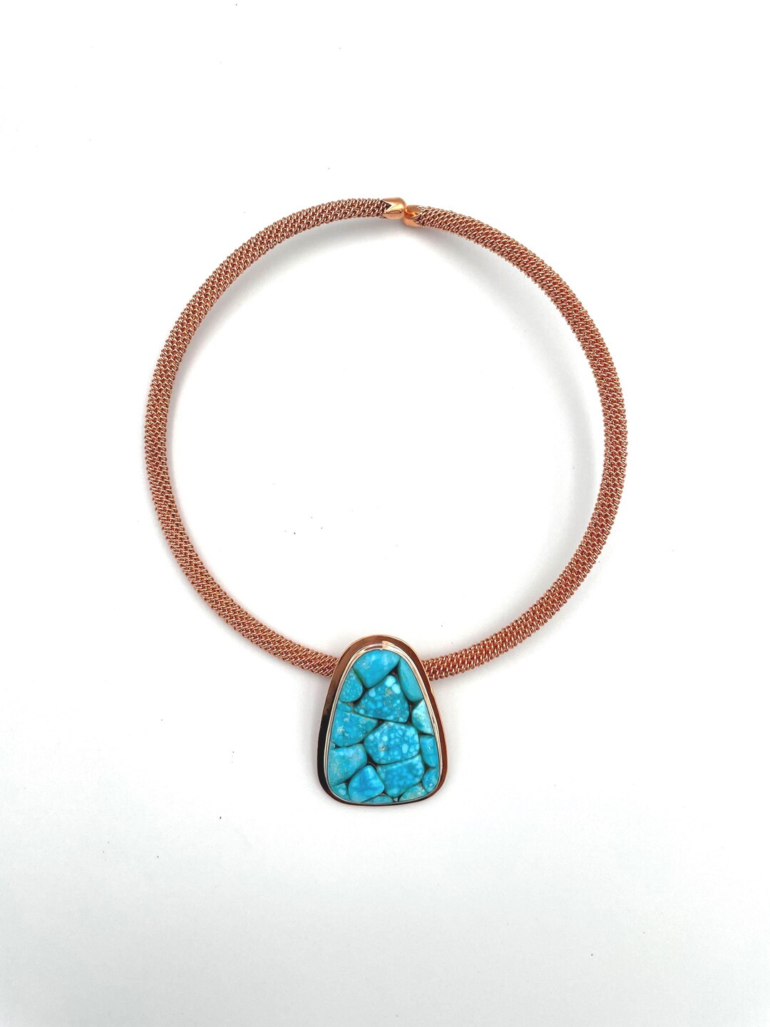 Vintage Jay King DTR Copper Mesh Collar With Turquoise Pebble Pendant ...