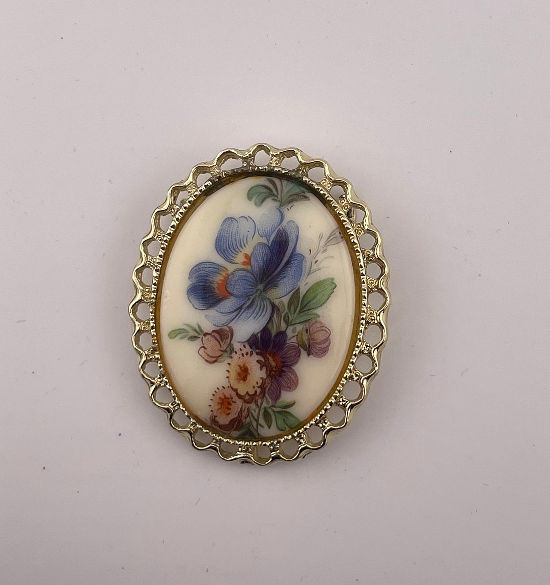 Vintage Porcelain Floral Brooch - Etsy