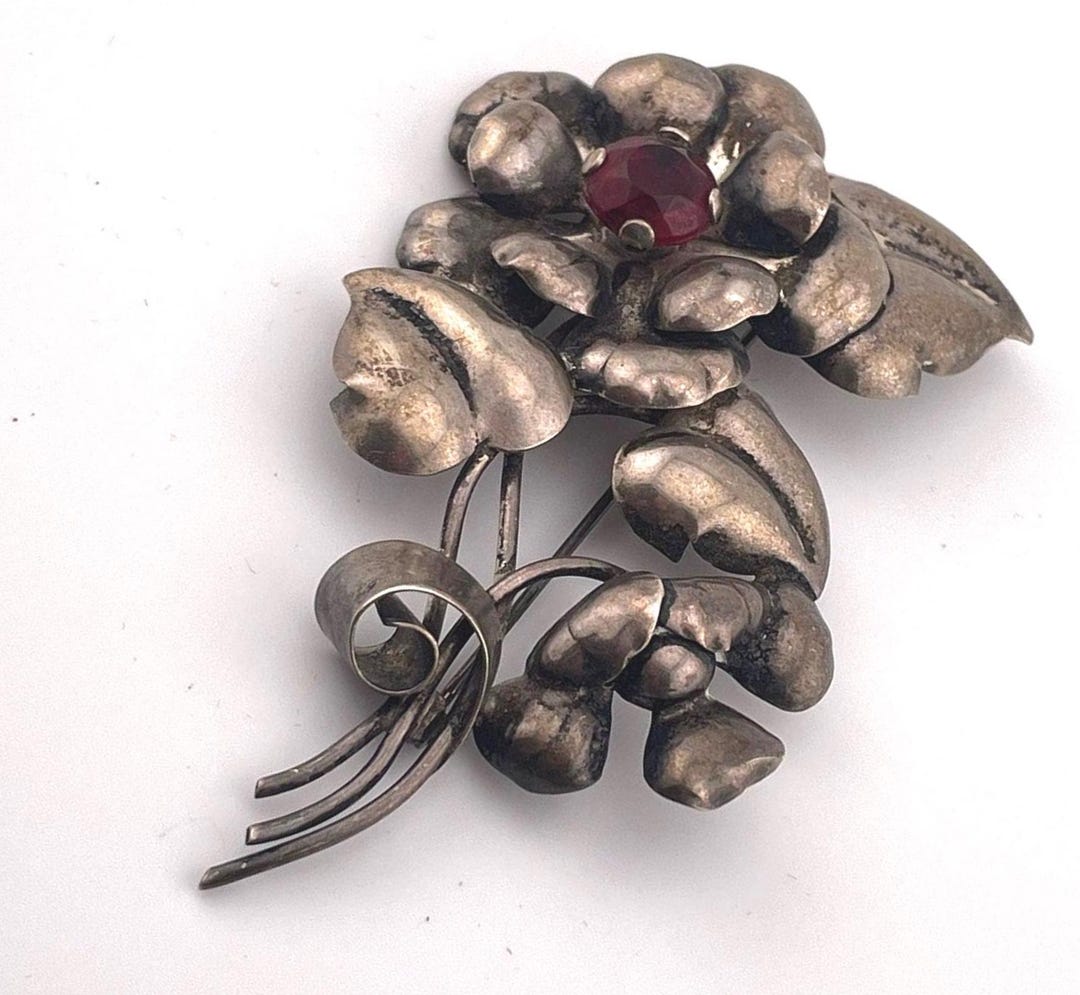Vintage Sterling Silver Floral Brooch - Etsy