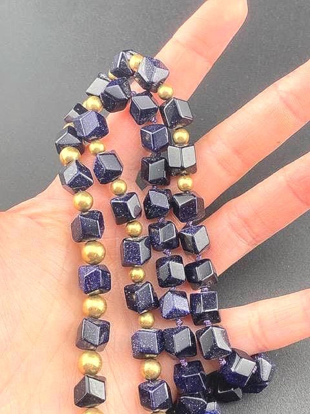 Vintage Blue Goldstone Star Cut Bead Necklace - Etsy