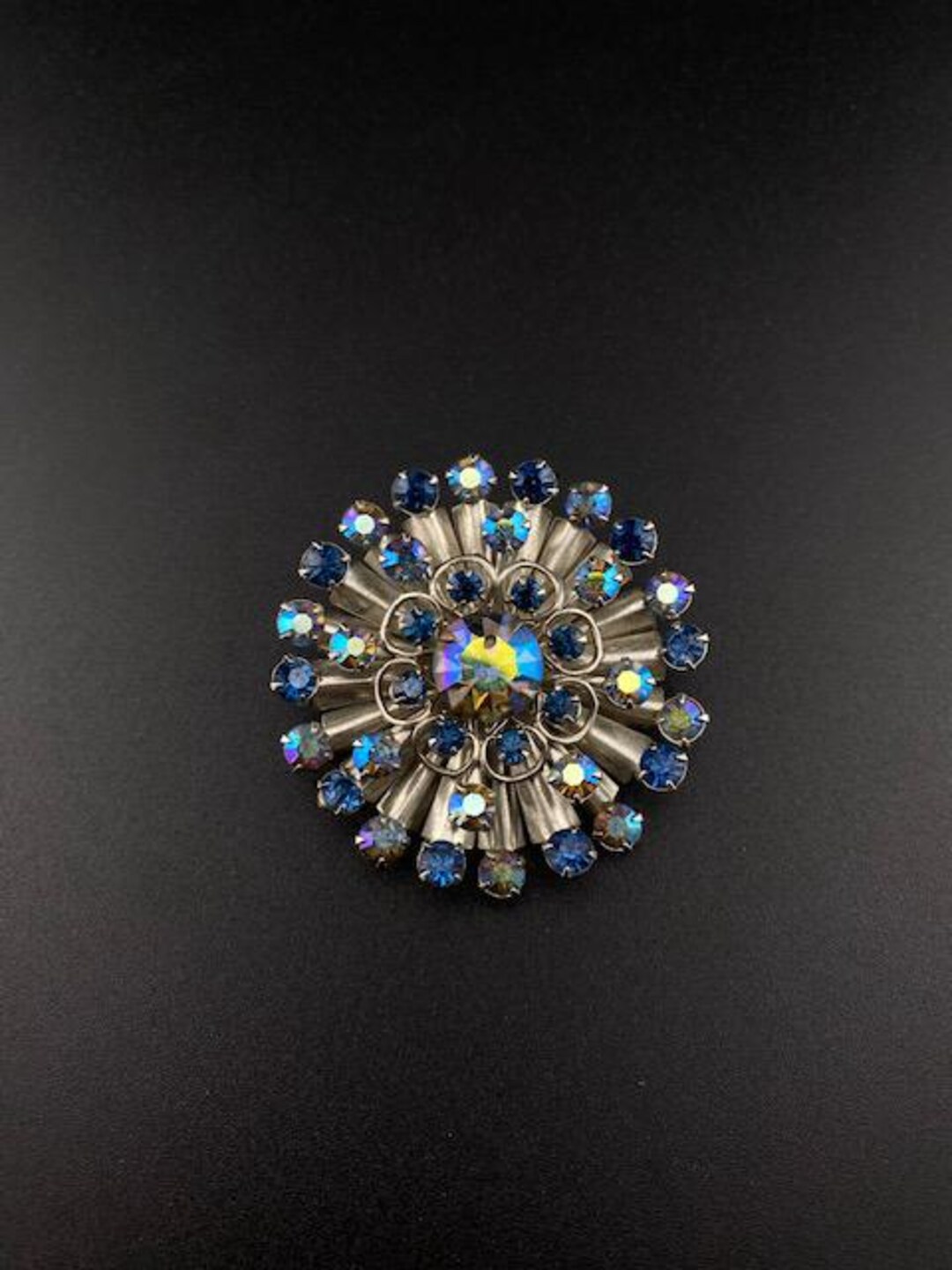 Blue AB Rhinestone Starburst Brooch - Etsy