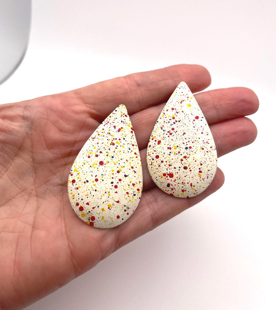 Vintage Large Teardrop Splatter Paint Stud Earrings - Etsy