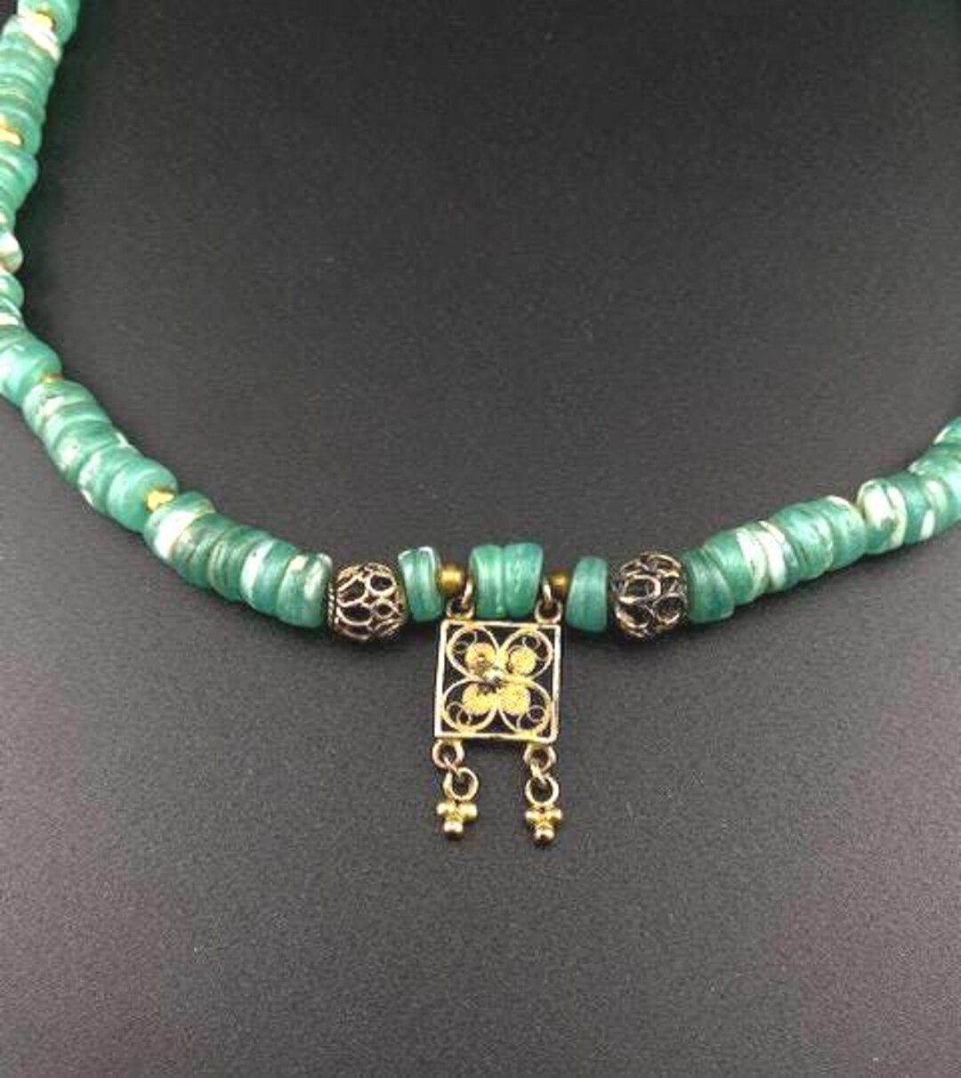 Antique Kakamba Green Glass Bead Necklace - Etsy