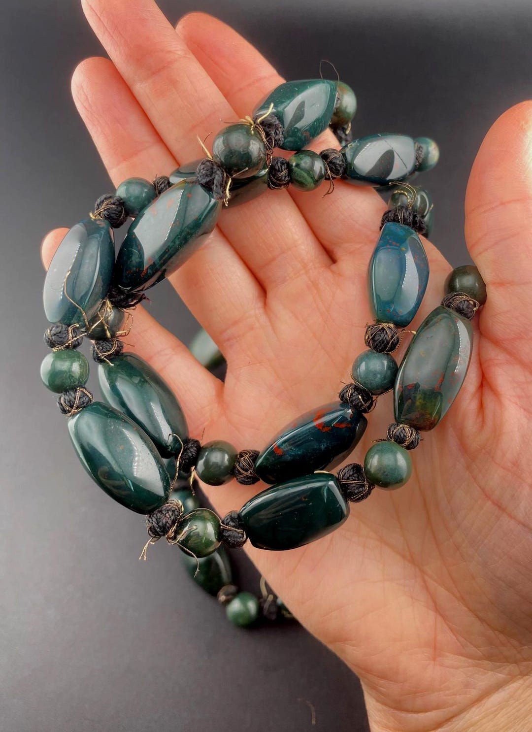 Vintage 48" Bloodstone Bead Necklace - Etsy