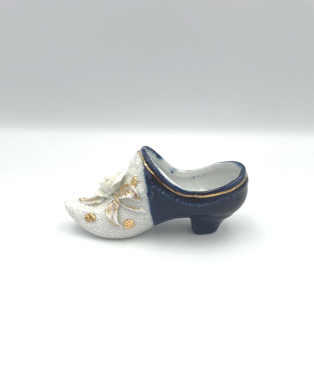 Vintage White and Blue Porcelain Miniature Shoe Trinket Planter - Etsy