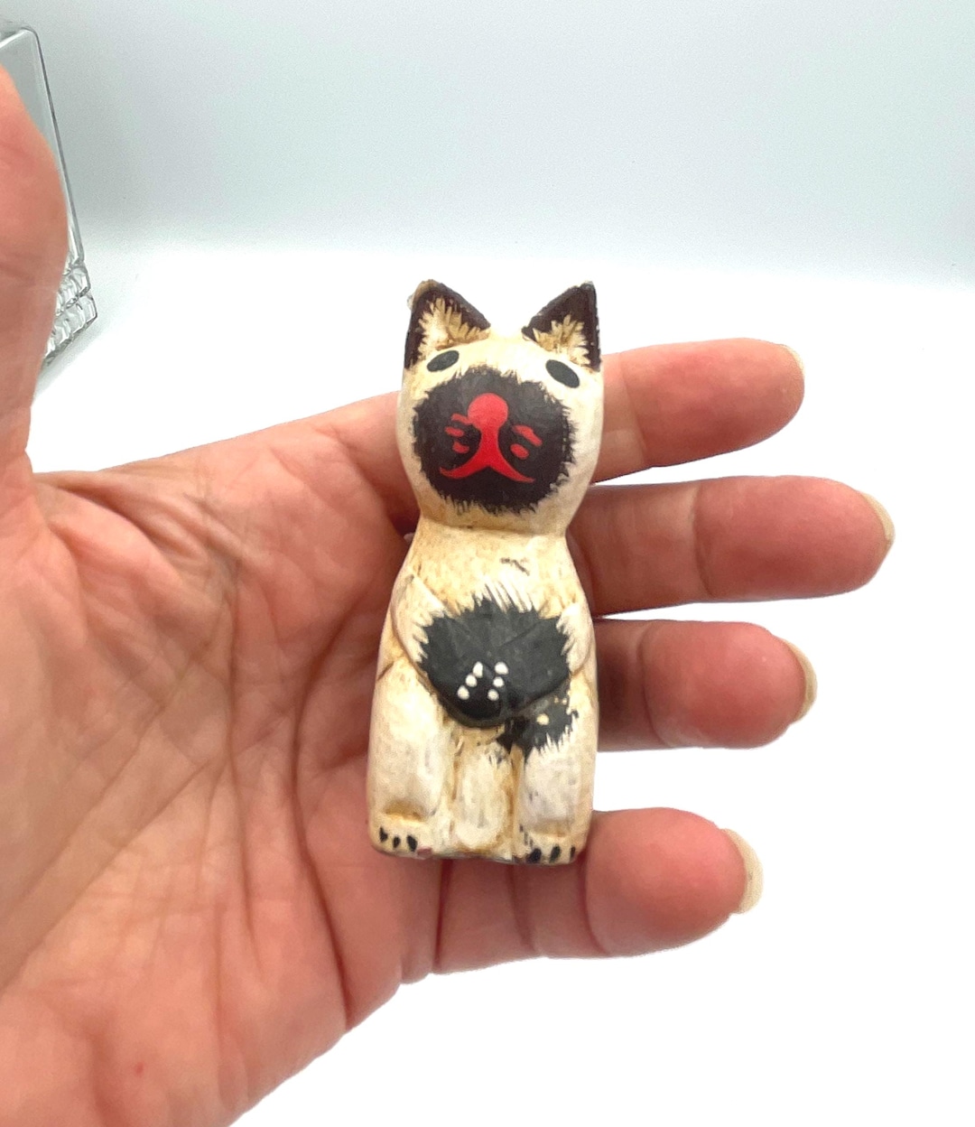 Vintage Handpainted Carved Wood Cat Figurine - Etsy