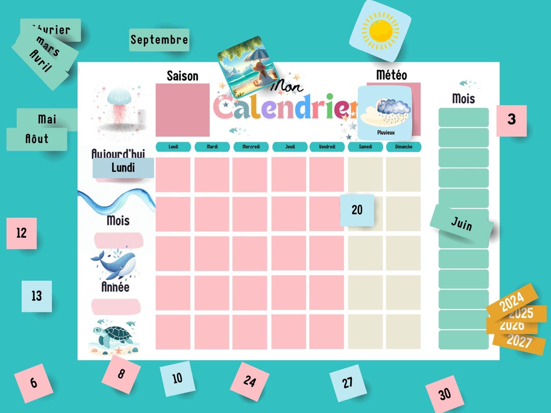 Preschool Activity Calendar, Educational Calendar for Kids, French ...