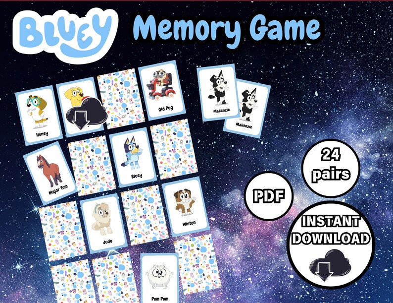 DIGITAL FILE .bluey Memory Card Game Printable, Matching Game, Matching Activities, Bluey Flash ...