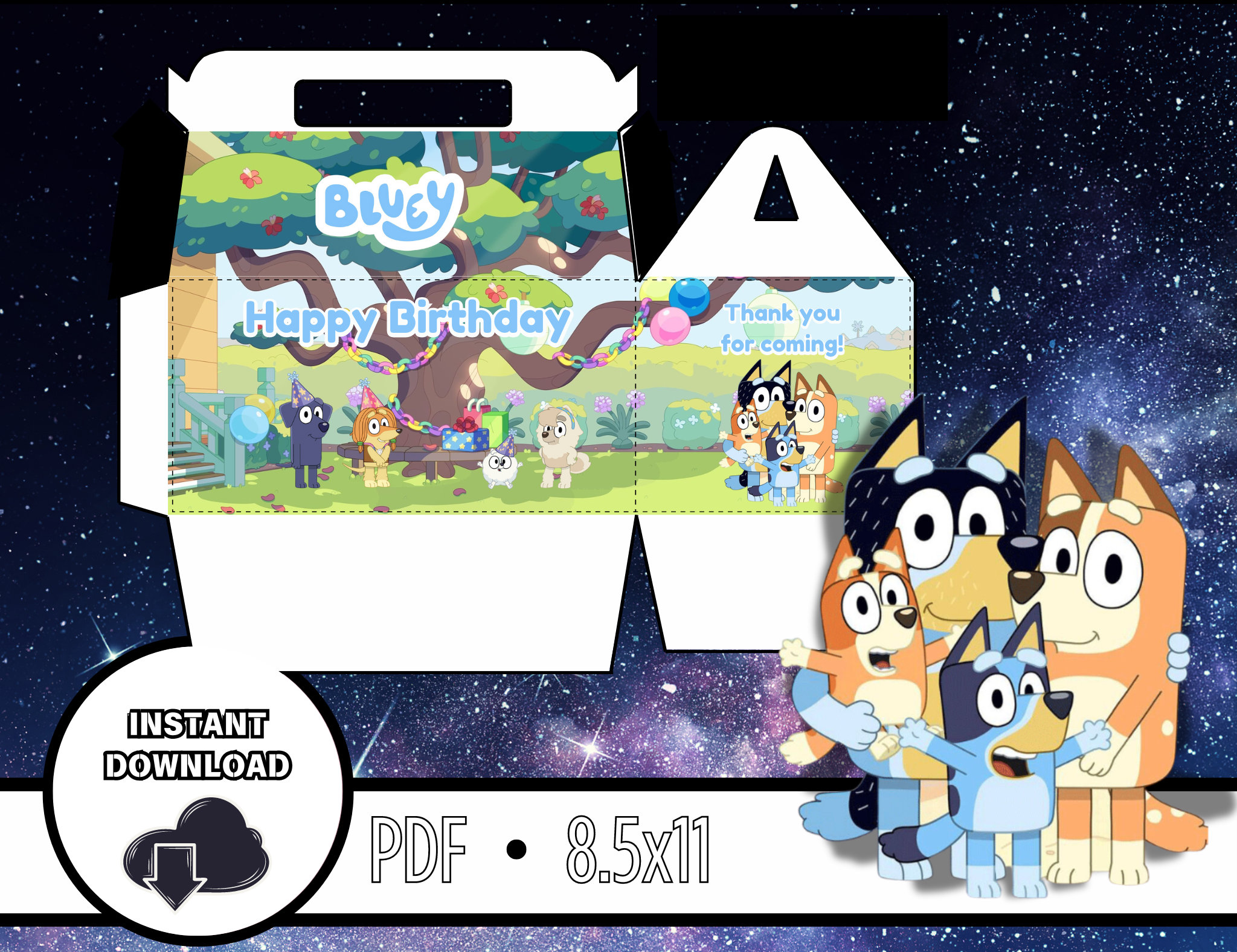 DIGITAL File.bluey Treat Box, Bluey Birthday, Bluey Decoration, Gable ...