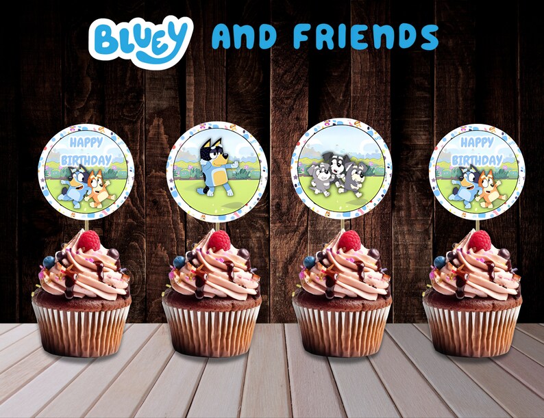 DIGITAL FILE. Cupcake Toppers Bluey and Friends, Birthday Decor ...