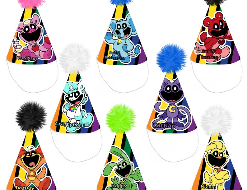 Smiling Critters Cone Party Hats, Poppy Playtime, Instant Download ...