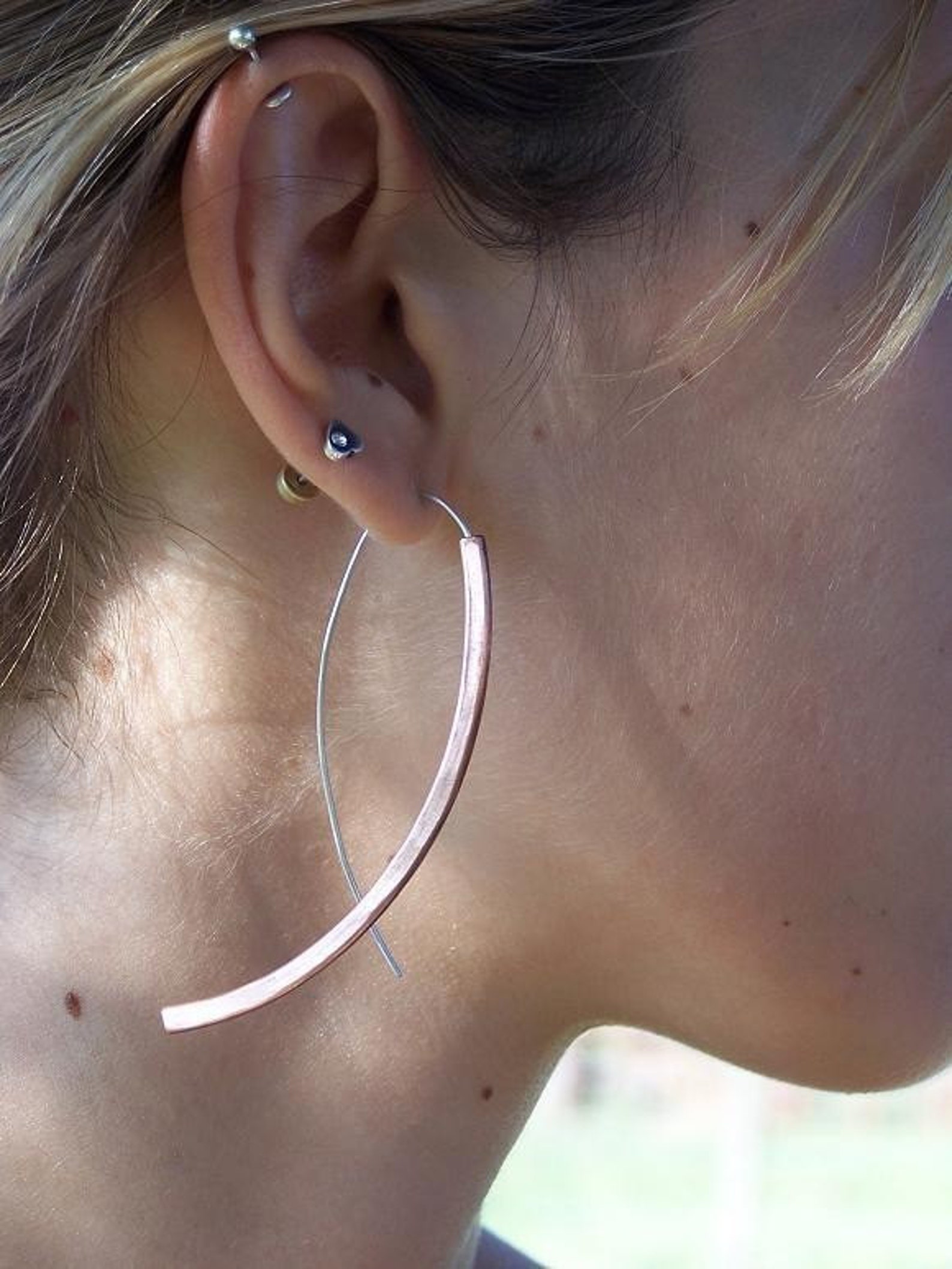 Long Copper Minimalist Earrings 3 Inches - Etsy
