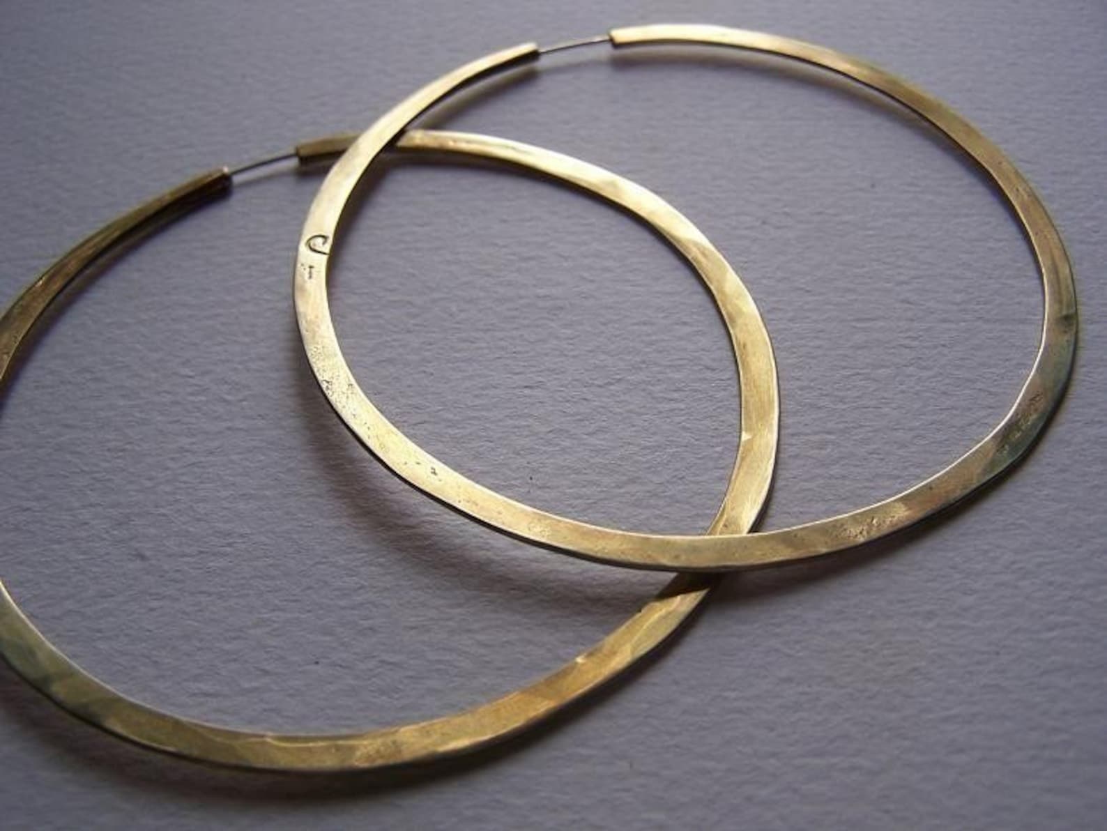 Endless Brass Hoop Earrings Hammered Brass Hoops - Etsy
