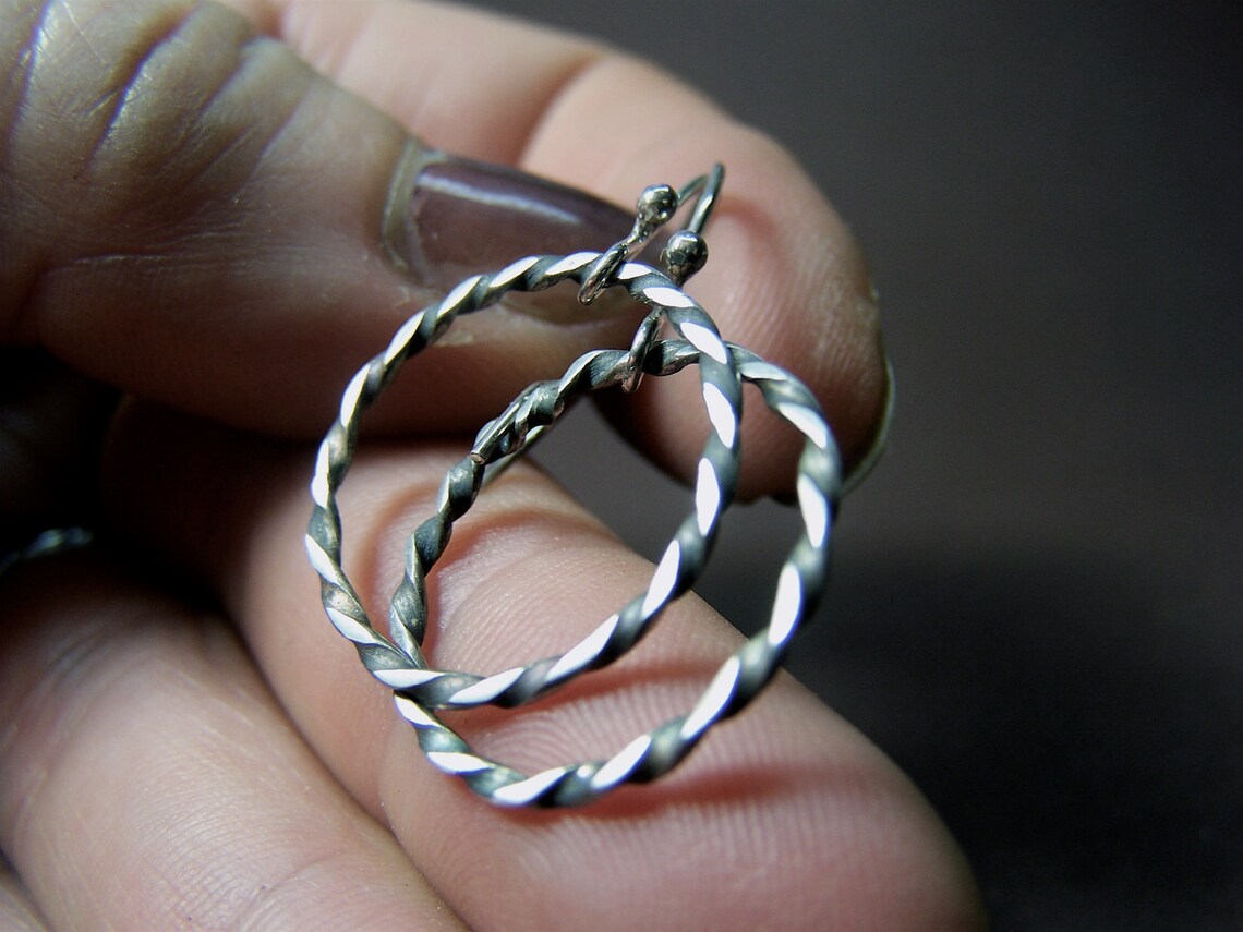 Sterling Silver Textured Rope Hoops | Etsy