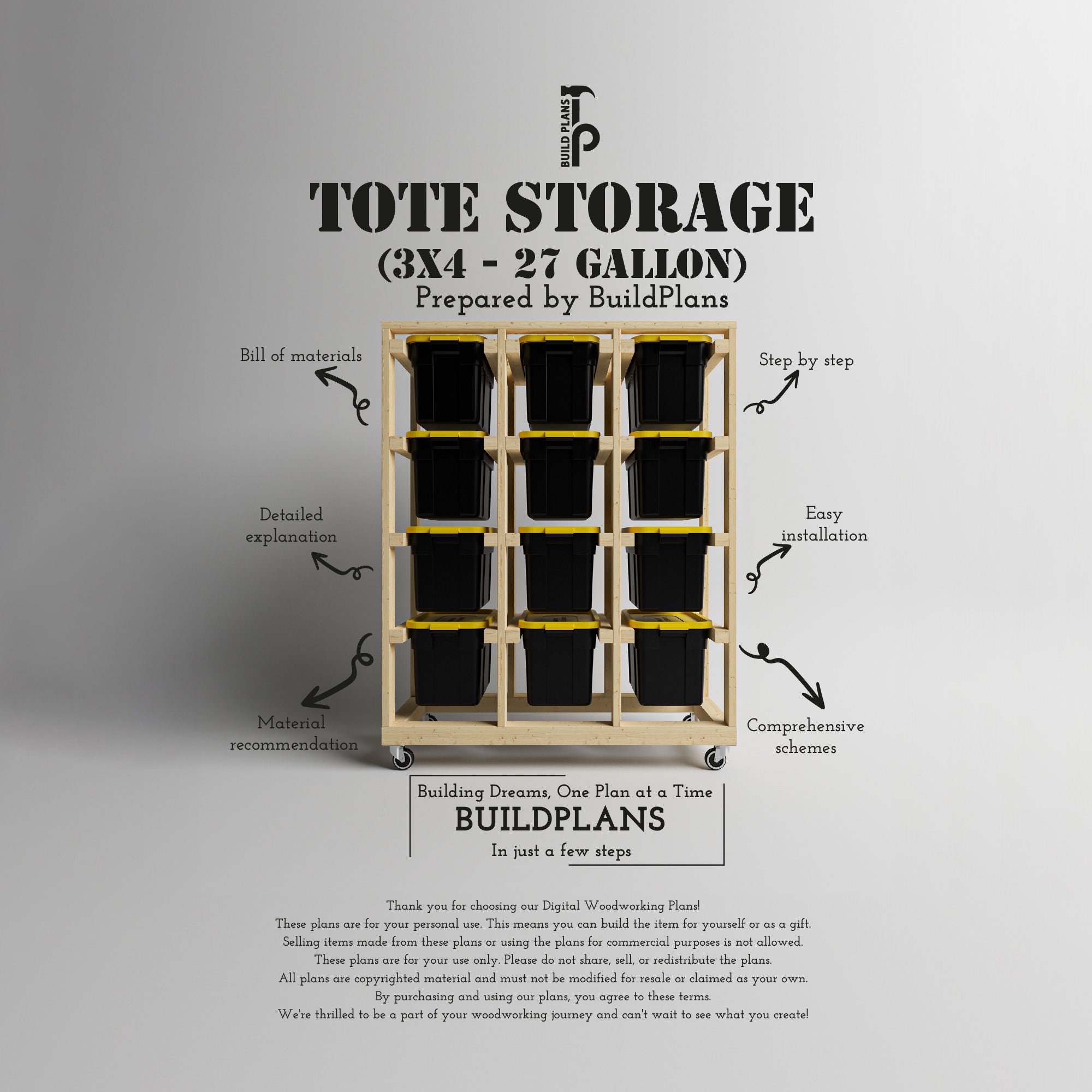 Tote Storage Shelf Garage Shelves Plans 27 GAL 3x4 Digital Build Plans ...