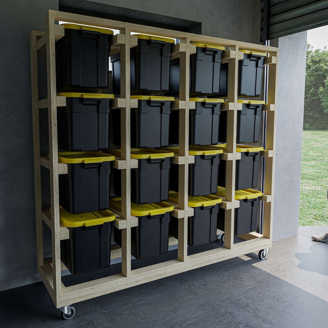 Mobile Garage Storage Bin Plans: DIY 27-gallon Shelving (digital Build ...