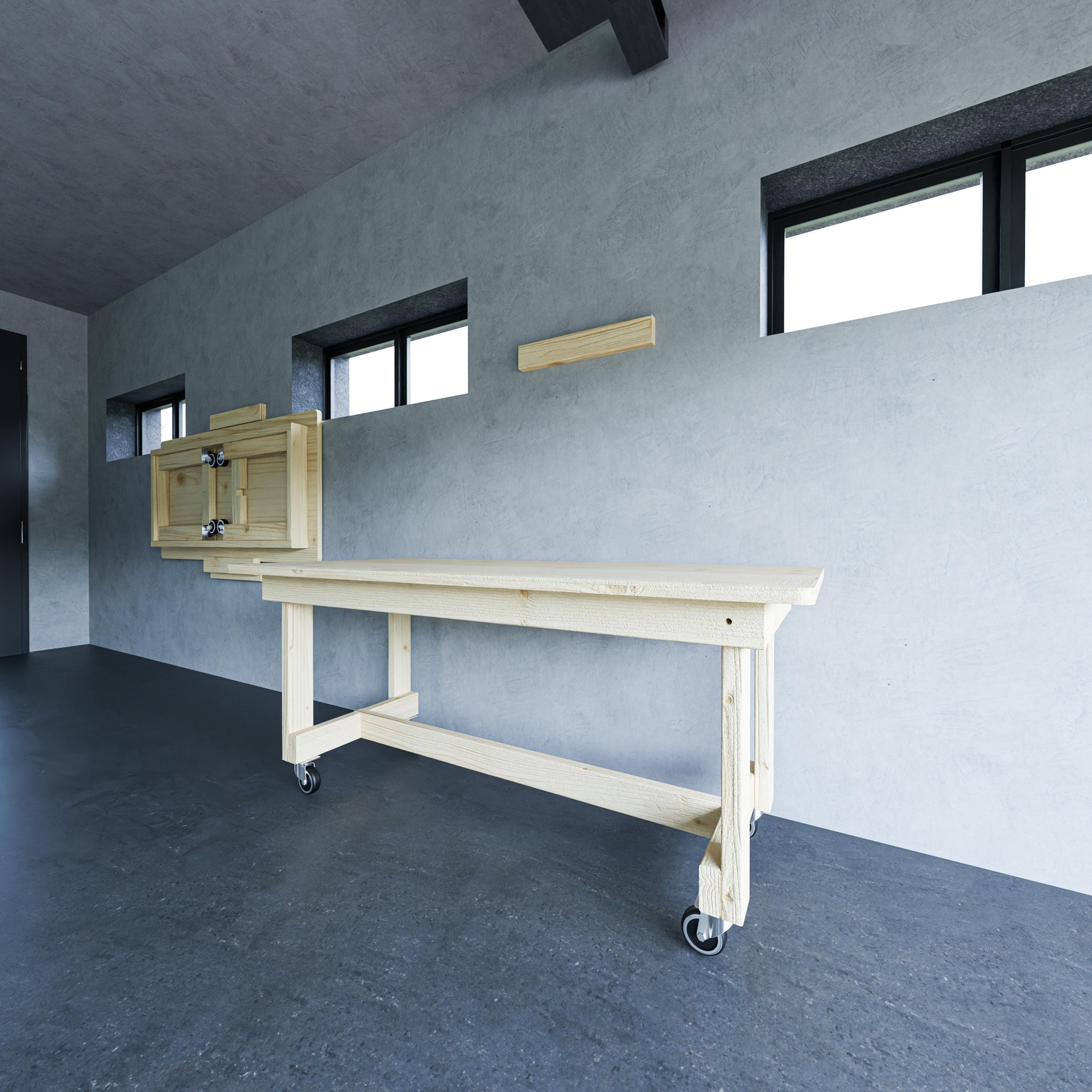 Wall-mounted Folding Workbench on Wheels DIY Plans Digital Build Plans ...